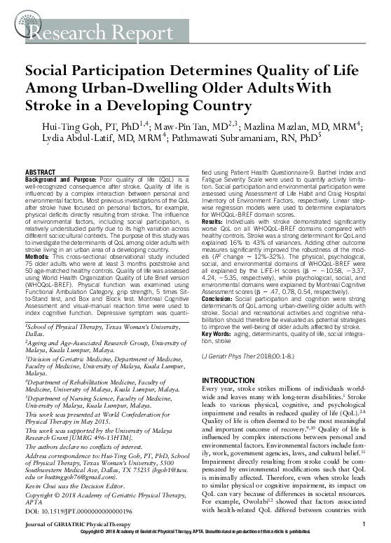 (PDF) Social Participation Determines Quality of Life Among Urban-Dwelling Older Adults With ...