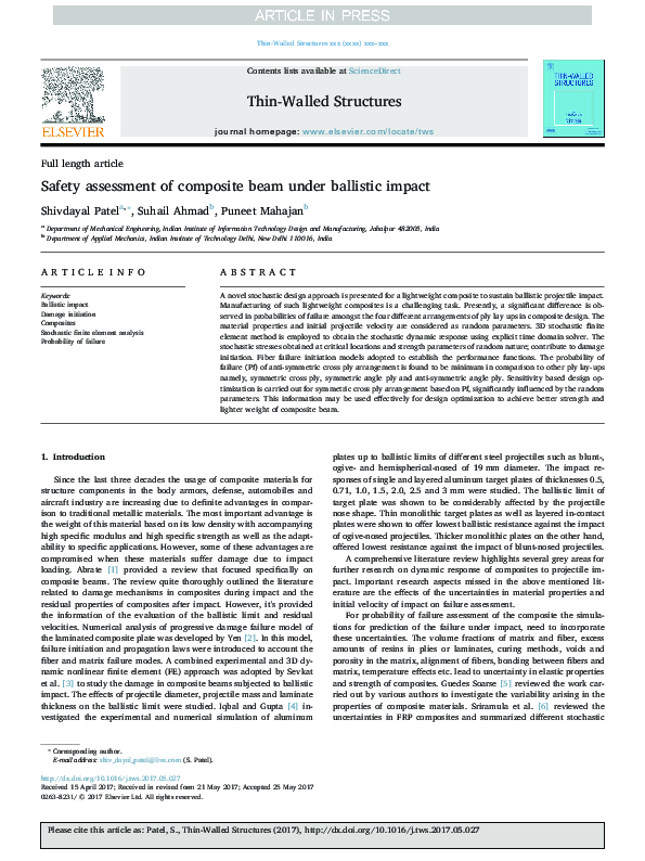 Pdf Safety Assessment Of Composite Beam Under Ballistic Impact