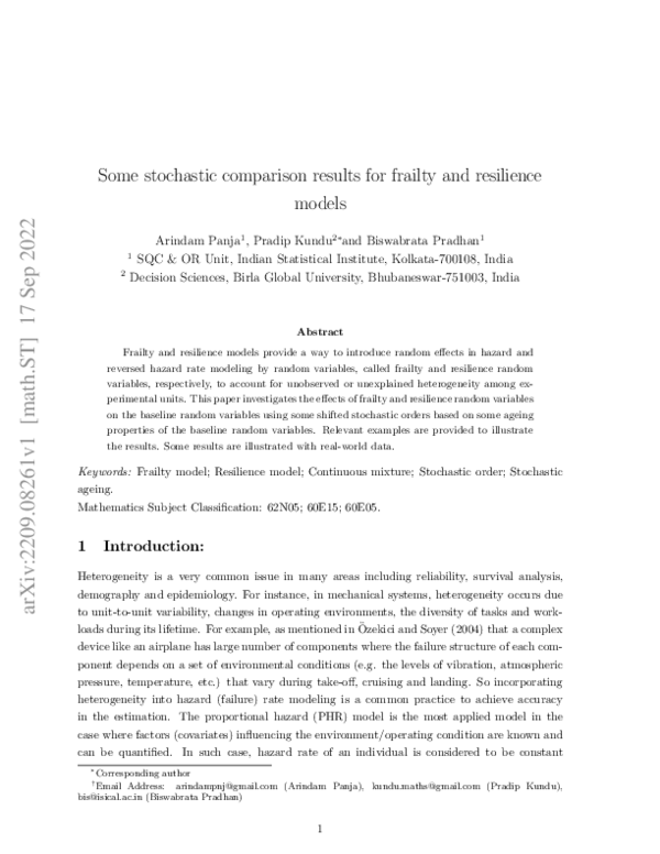 (PDF) Some stochastic comparison results for frailty and resilience models