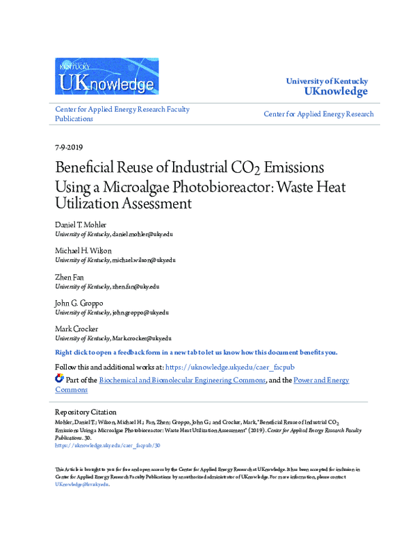 (PDF) Microalgae PBR for CO2 Recycling and Heat Use
