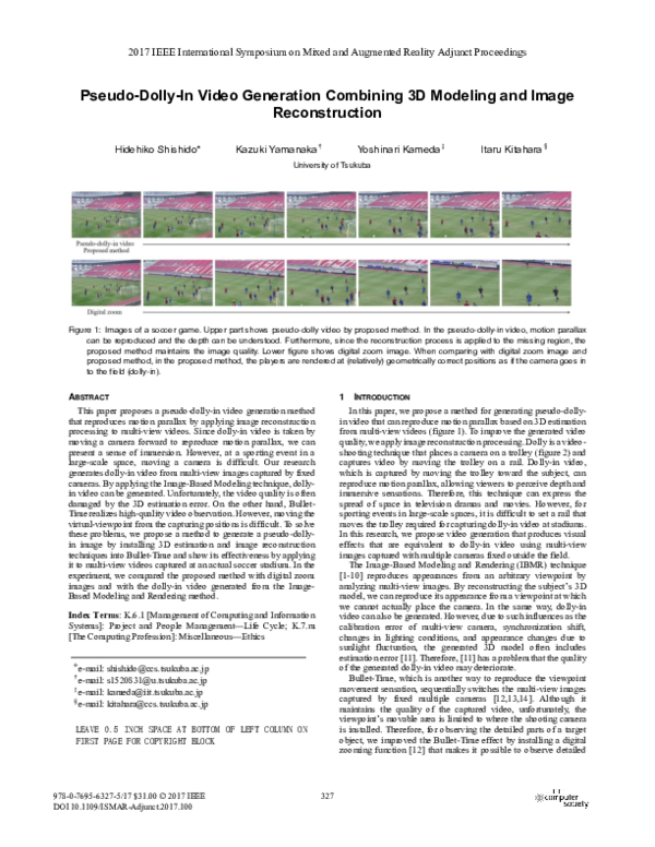 (PDF) Pseudo-Dolly-In Video Generation Combining 3D Modeling and Image ...