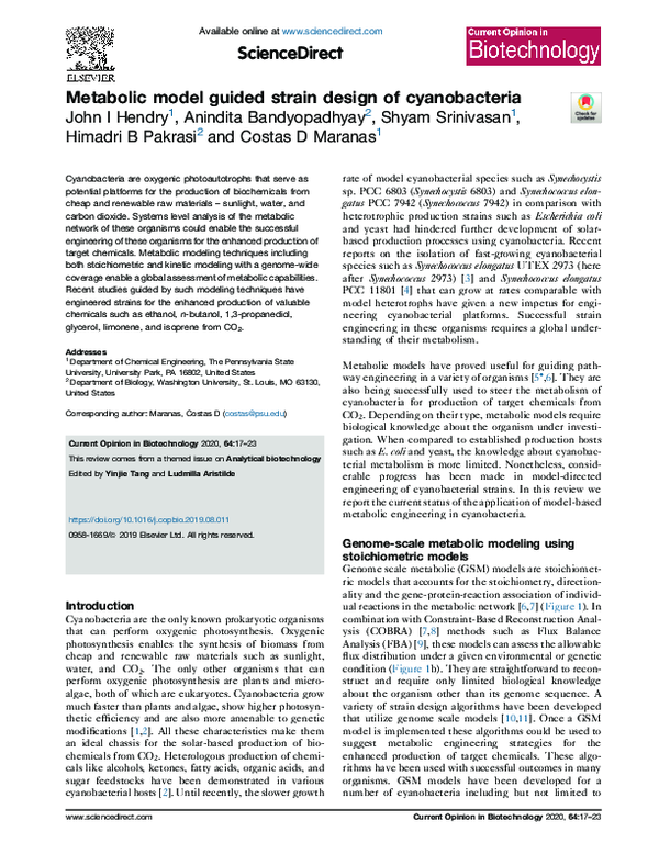 (PDF) Metabolic model guided strain design of cyanobacteria