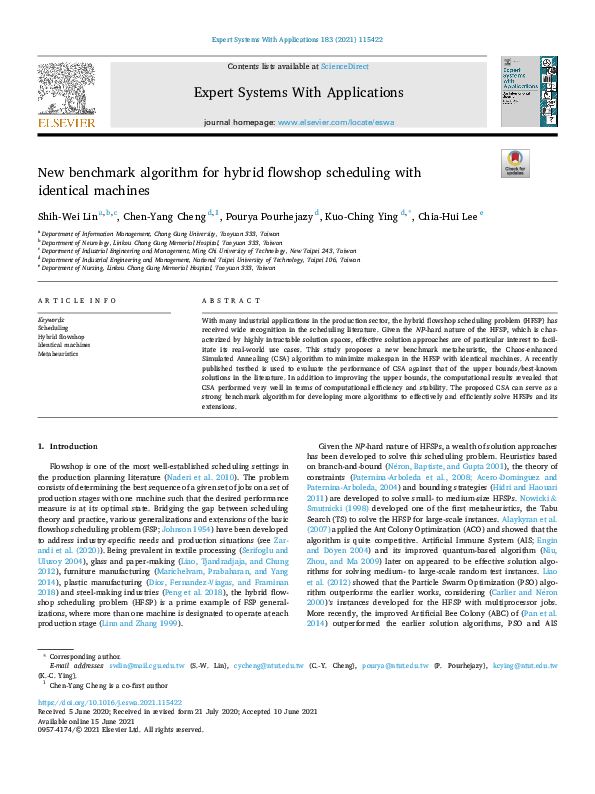 Pdf New Benchmark Algorithm For Hybrid Flowshop Scheduling With Identical Machines 