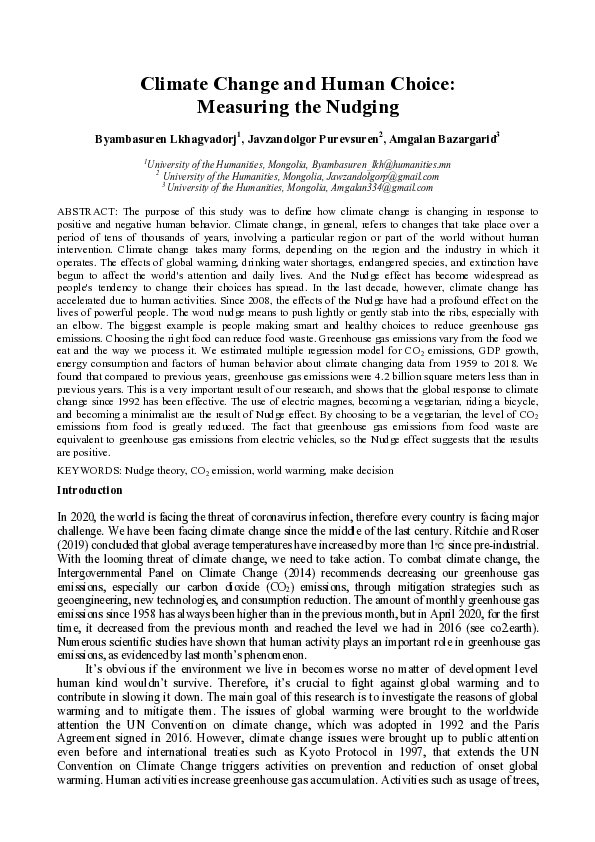 (PDF) Climate Change and Human Choice: Measuring the Nudging