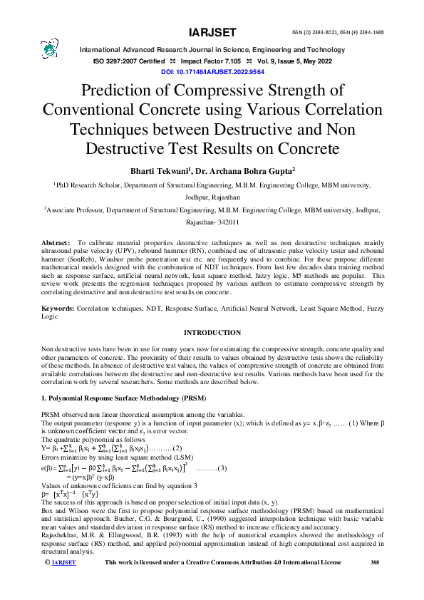 (PDF) Prediction of Compressive Strength of Conventional Concrete using Various Correlation ...
