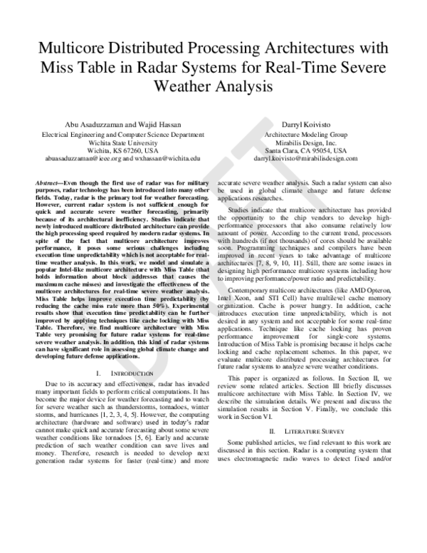 Pdf Multicore Distributed Processing Architecture With Miss Table In Radar Systems For Real