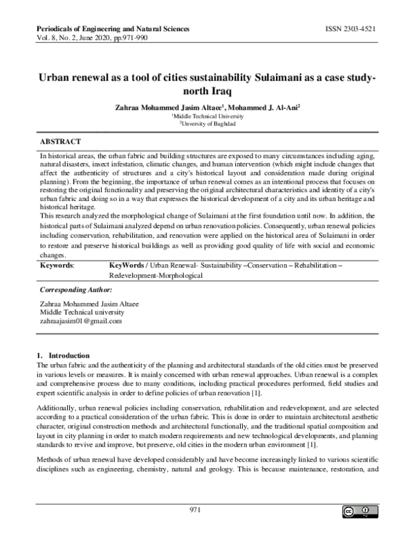 (PDF) Urban renewal as a tool of cities sustainability Sulaimani as a ...
