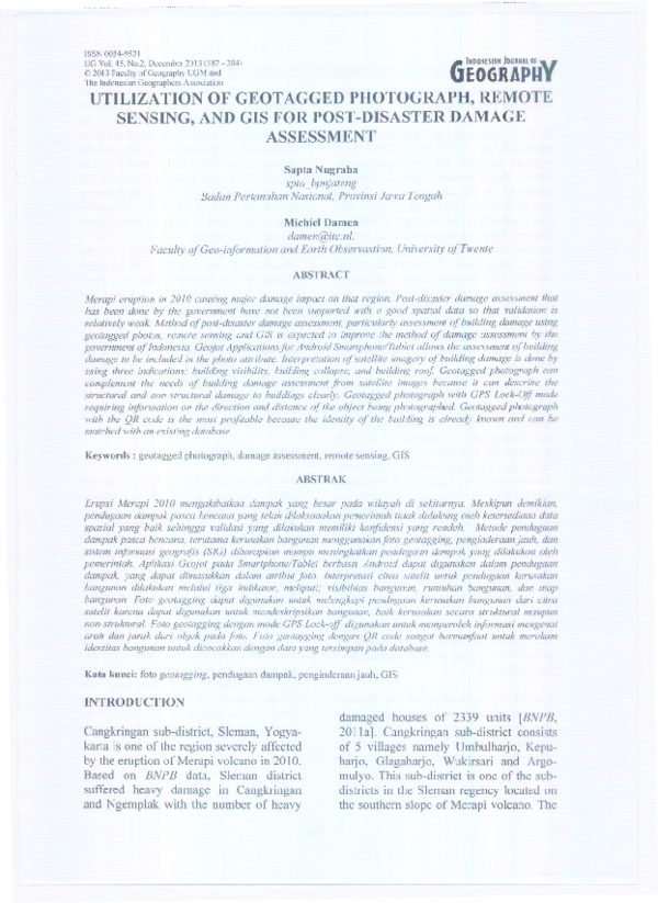 (PDF) Utilization of Geotagged Photograph, Remote Sensing, and Gis for ...