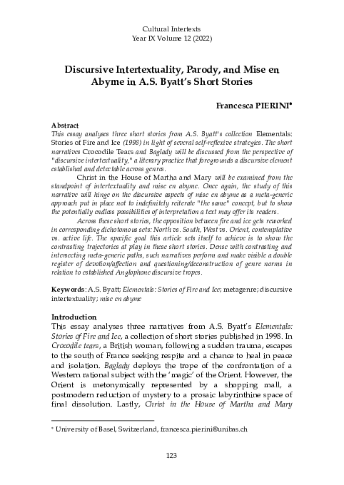 (PDF) Intertextuality and Genre in Byatt's Stories