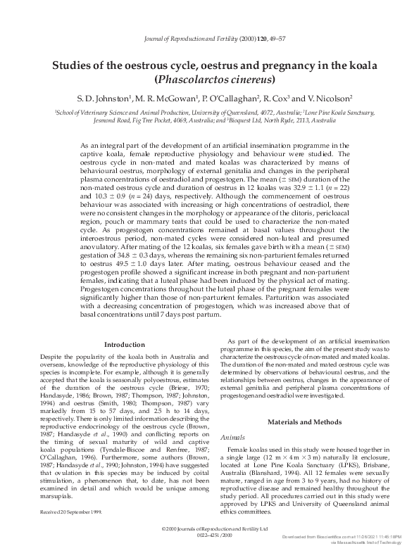 (PDF) Studies of the oestrous cycle, oestrus and pregnancy in the koala ...