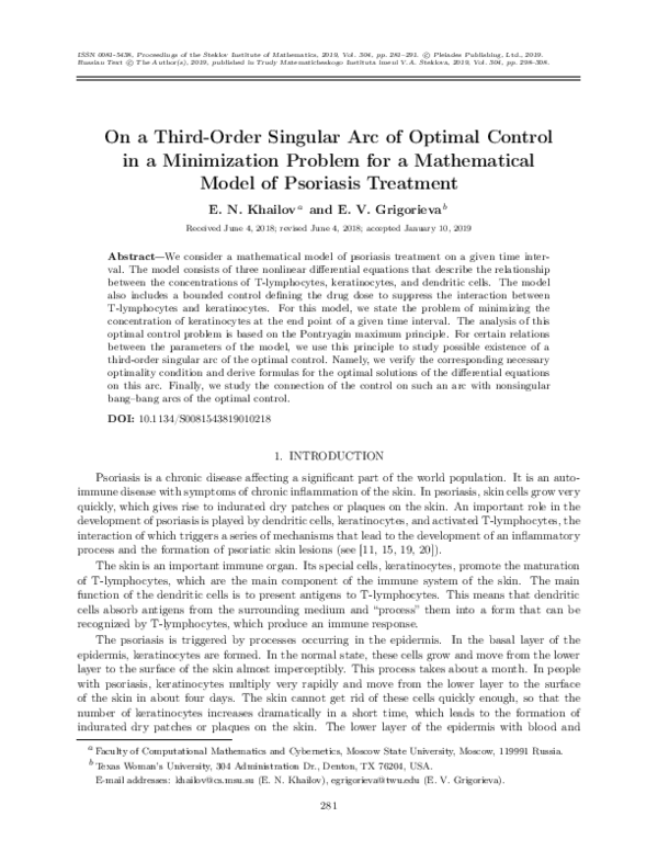 (PDF) On a Third-Order Singular Arc of Optimal Control in a ...