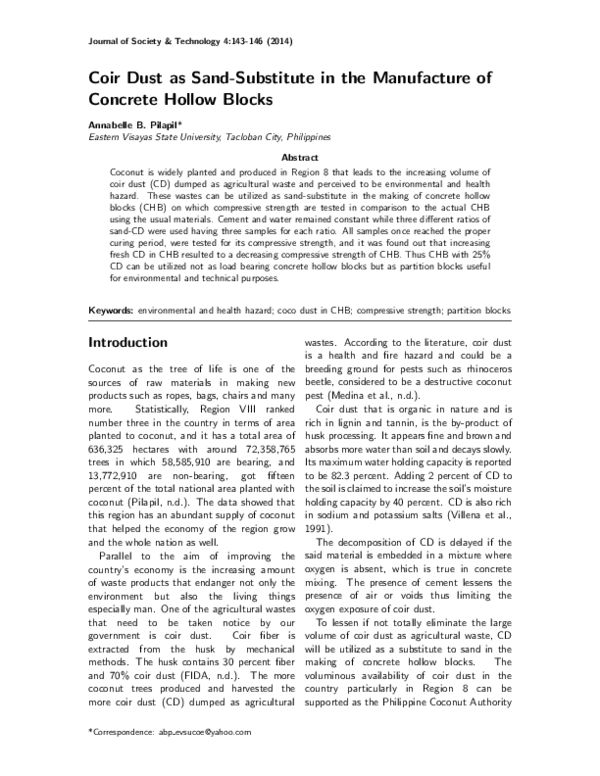 (PDF) Coir Dust as Sand-Substitute in the Manufacture of Concrete ...