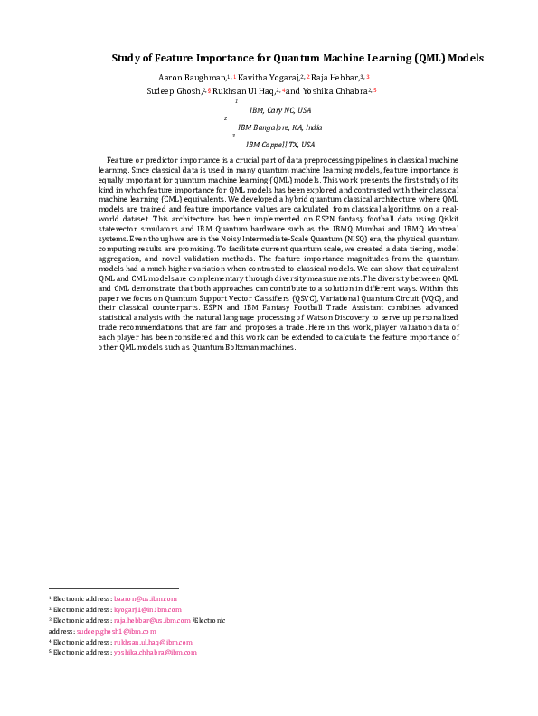 (PDF) Study of Feature Importance for Quantum Machine Learning Models