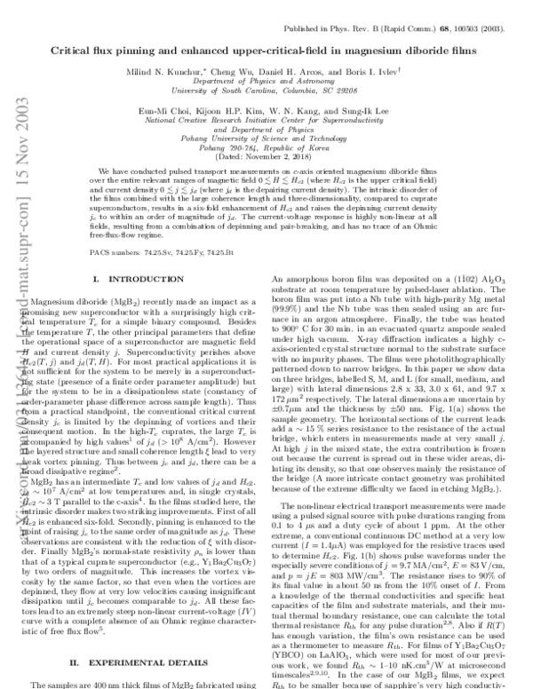 (PDF) Critical flux pinning and enhanced upper critical field in ...