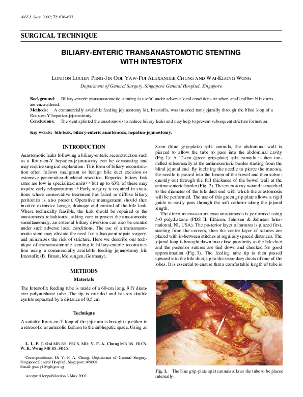 (PDF) Biliary-enteric transanastomotic stenting with Intestofix