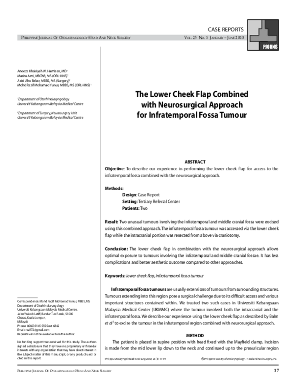 (PDF) The Lower Cheek Flap Combined with Neurosurgical Approach for ...