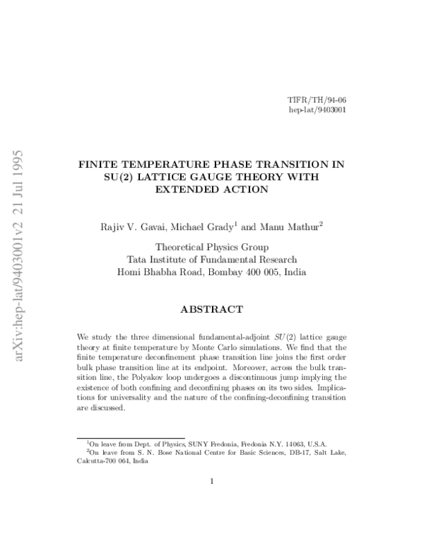 Pdf Finite Temperature Phase Transition In Su 2 Lattice Gauge Theory