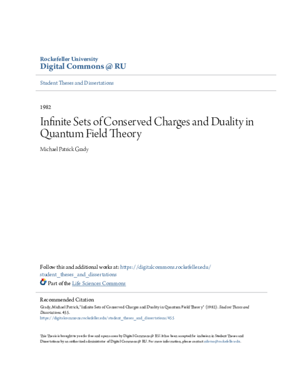 (PDF) Infinite Sets of Conserved Charges and Duality in Quantum Field Theory