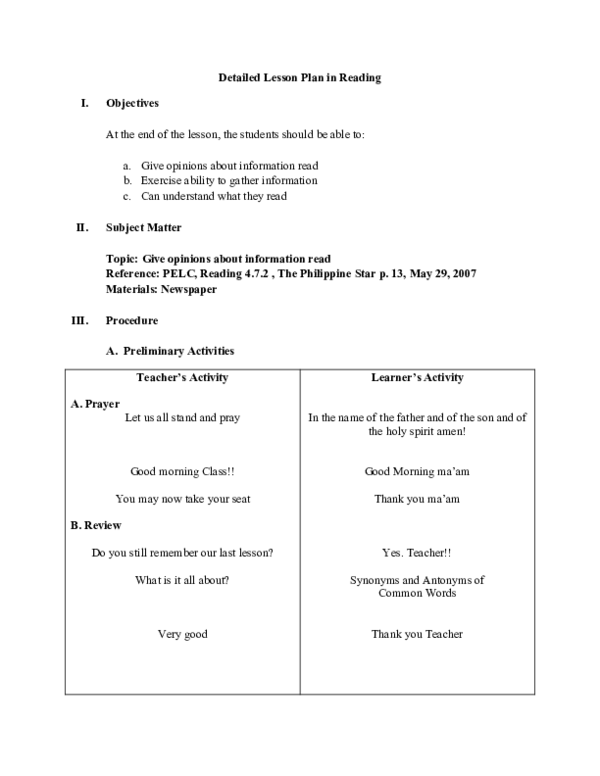 (DOC) Detailed Lesson Plan in Reading
