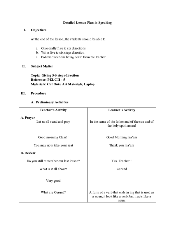 (DOC) Detailed Lesson Plan in Speaking