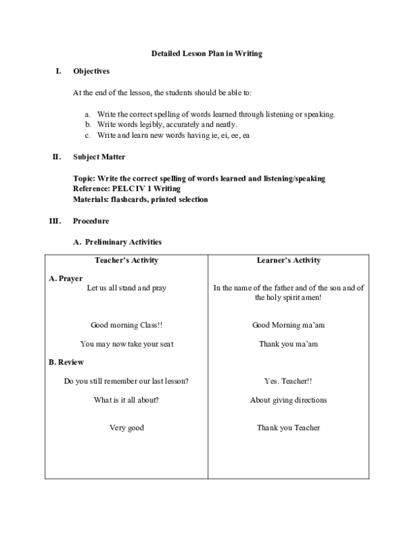 (DOC) Detailed Lesson Plan in Writing