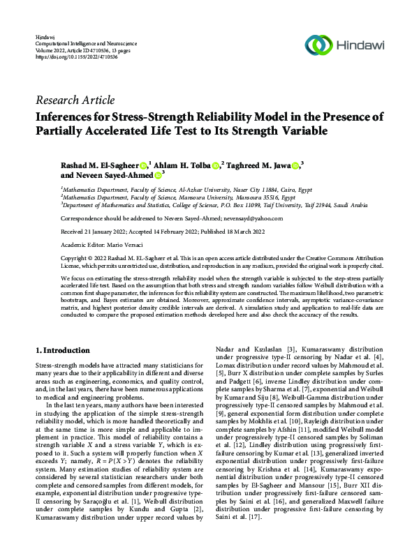 Pdf Inferences For Stress Strength Reliability Model In The Presence Of Partially Accelerated