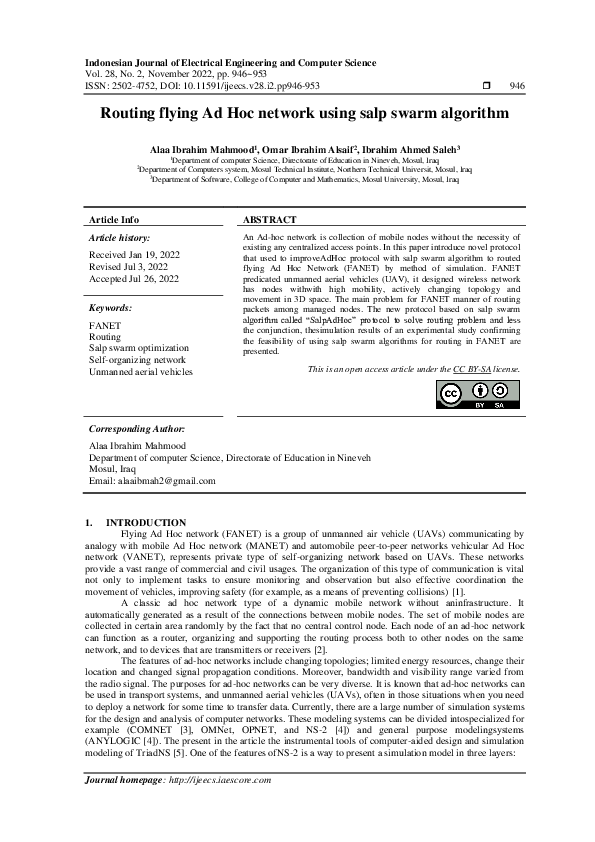 Pdf Routing Flying Ad Hoc Network Using Salp Swarm Algorithm