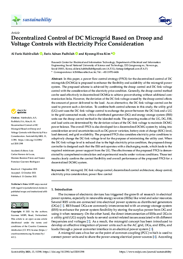 (PDF) Decentralized Control of DC Microgrid Based on Droop and Voltage Controls with Electricity ...