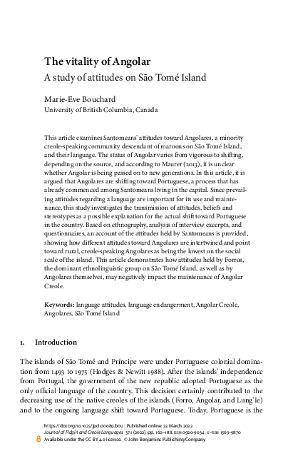 (PDF) The vitality of Angolar A study of attitudes on São Tomé Island