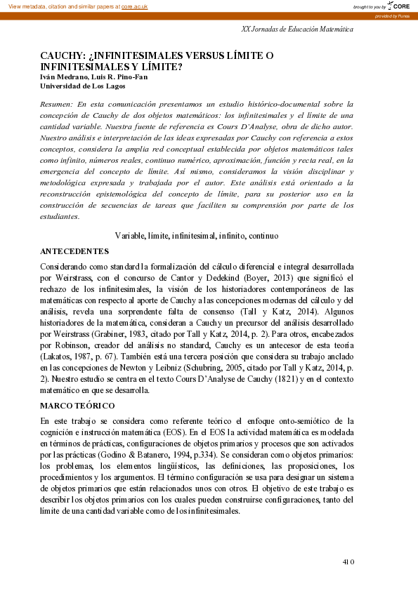 (PDF) CAUCHY: ¿infinitesimales versus límite o infinitesimales y límite?