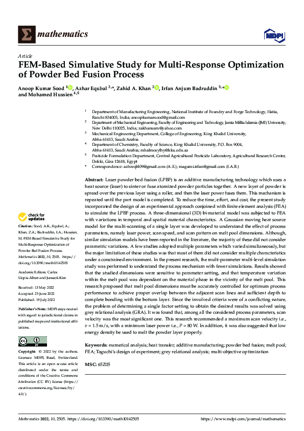 (PDF) FEM-Based Simulative Study for Multi-Response Optimization of Powder Bed Fusion Process