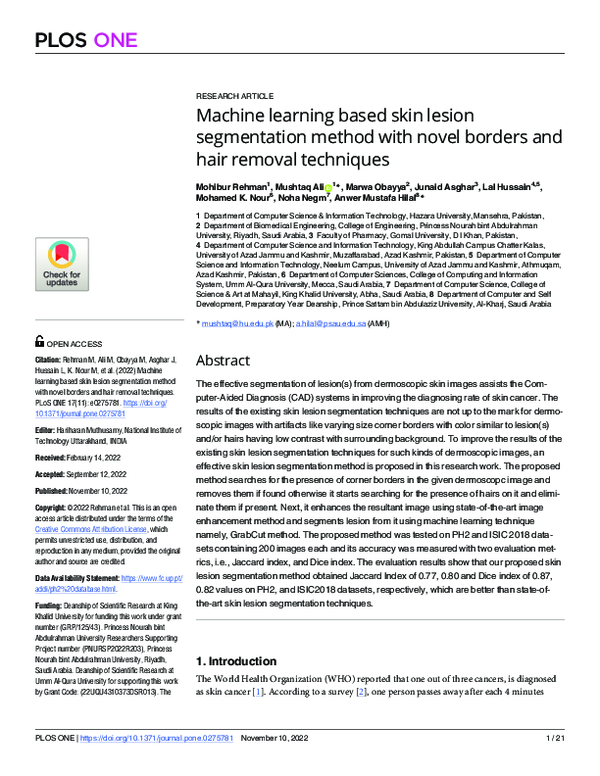 Pdf Machine Learning Based Skin Lesion Segmentation Method With Novel