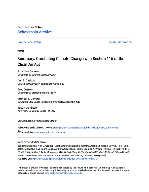 (PDF) Summary: Combating Climate Change with Section 115 of the Clean ...