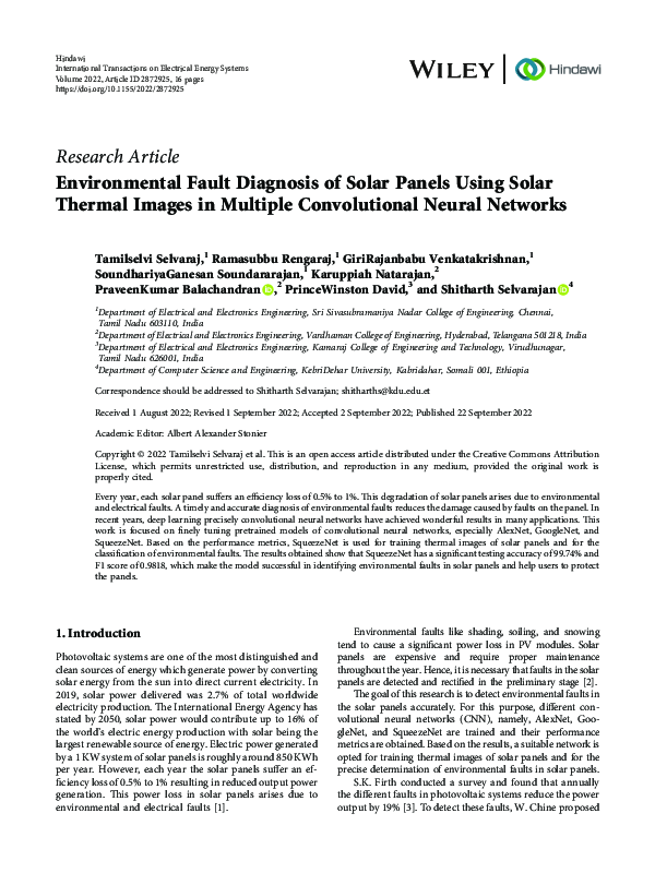 (PDF) Environmental Fault Diagnosis of Solar Panels Using Solar Thermal Images in Multiple ...