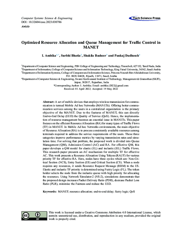 (PDF) Optimized Resource Allocation and Queue Management for Traffic Control in MANET