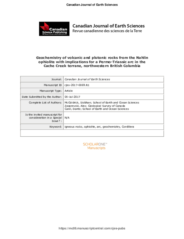 (PDF) Geochemistry of volcanic and plutonic rocks from the Nahlin ...