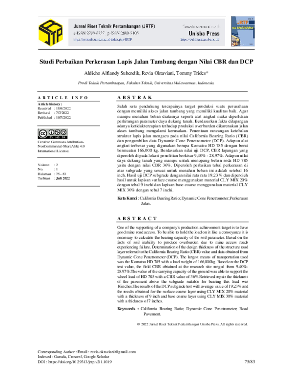 (PDF) Studi Perbaikan Perkerasan Lapis Jalan Tambang dengan Nilai CBR ...