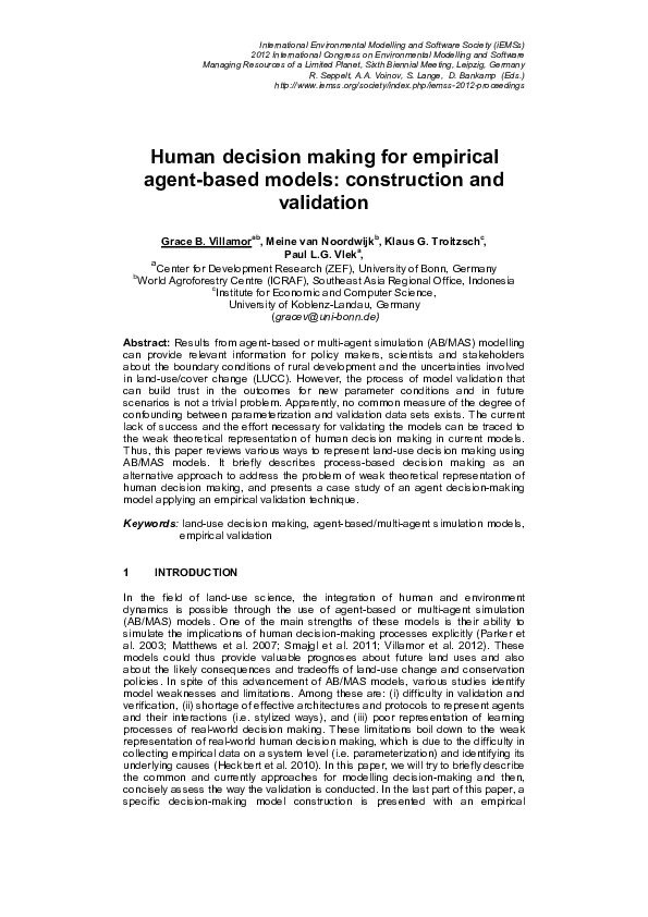 (PDF) Human decision making for empirical agent-based models: construction and validation