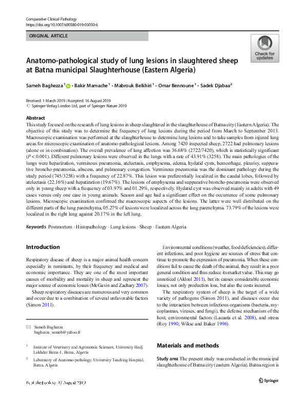 (PDF) Anatomo-pathological study of lung lesions in slaughtered sheep ...