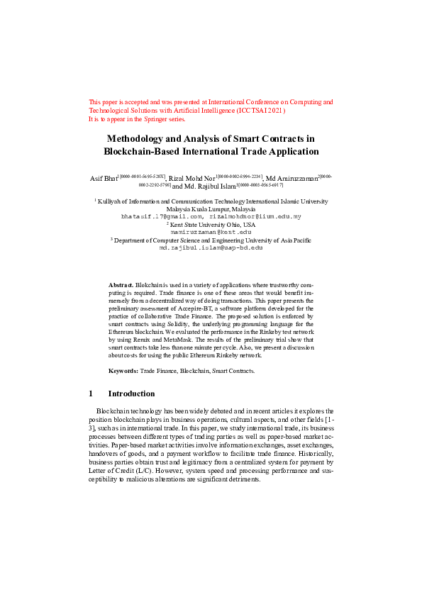 (PDF) Methodology and Analysis of Smart Contracts in Blockchain-Based International Trade ...