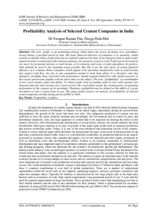 (PDF) Profitability Analysis of Selected Cement Companies in India