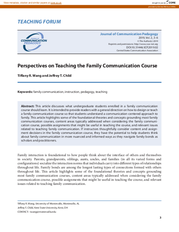 (PDF) Perspectives on Teaching the Family Communication Course