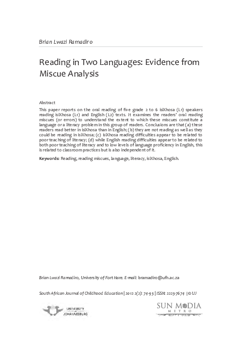 (PDF) Reading in Two Languages: Evidence from Miscue Analysis