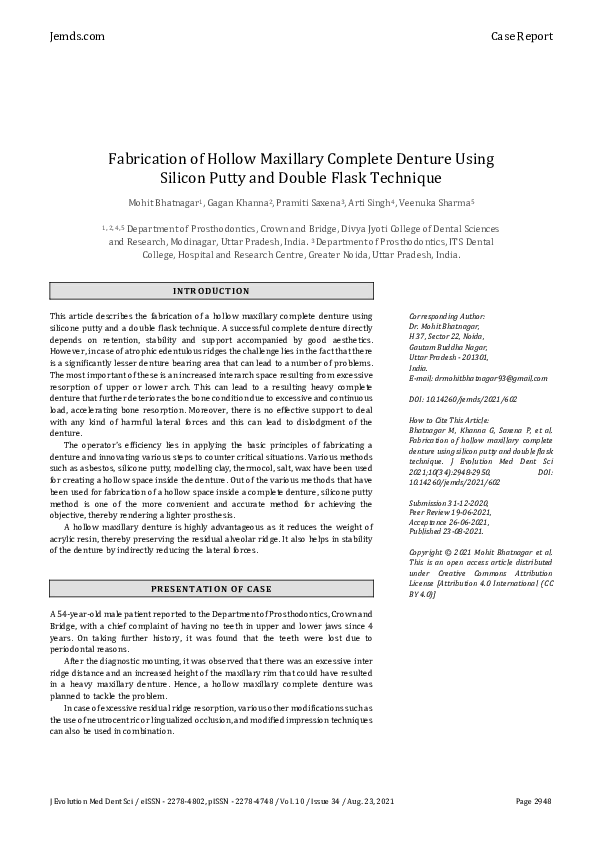 (PDF) Fabrication of Hollow Maxillary Complete Denture Using Silicon ...