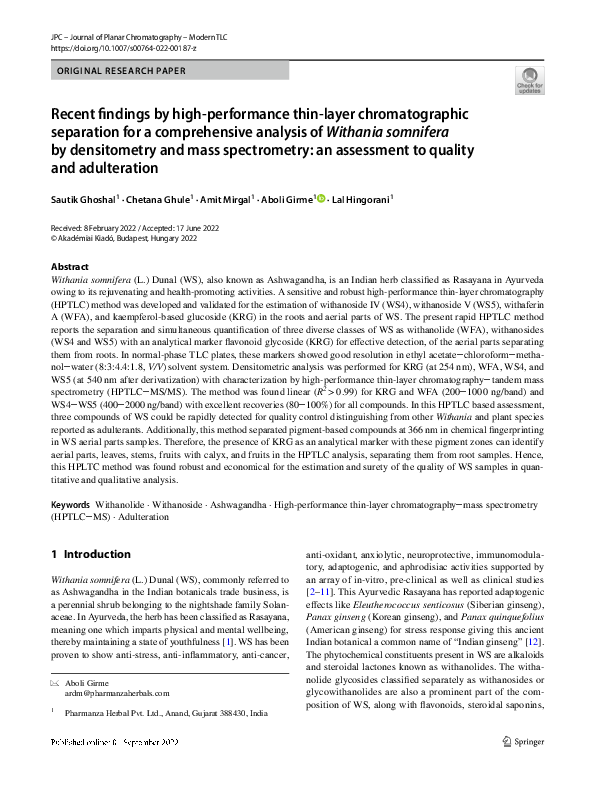 (PDF) Recent findings by high-performance thin-layer chromatographic separation for a ...