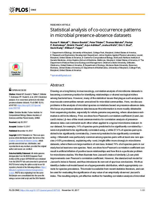 (PDF) Statistical analysis of co-occurrence patterns in microbial presence-absence datasets