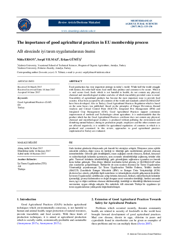 (PDF) The importance of good agricultural practices in EU membership ...