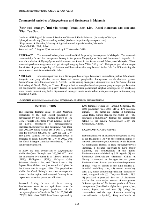 Pdf Commercial Varieties Of Kappaphycus And Eucheuma In Malaysia Lim Phaik Eem