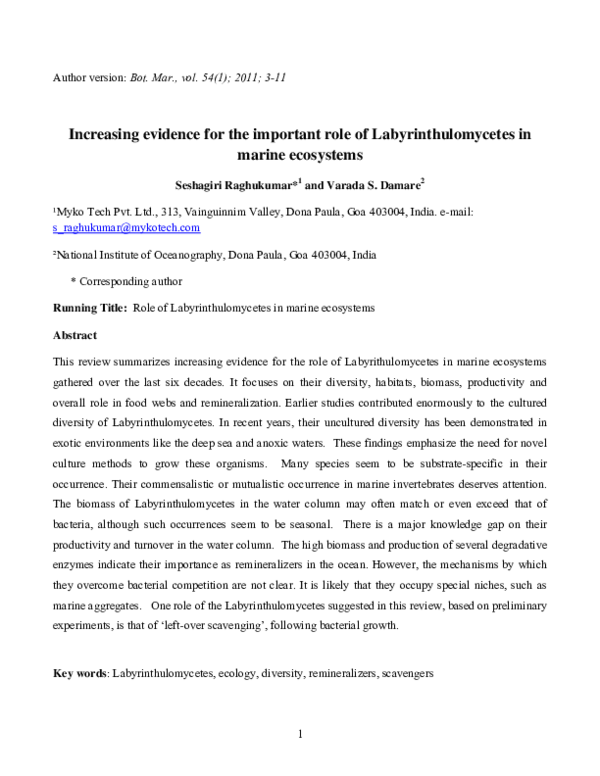 (PDF) Increasing evidence for the important role of Labyrinthulomycetes ...