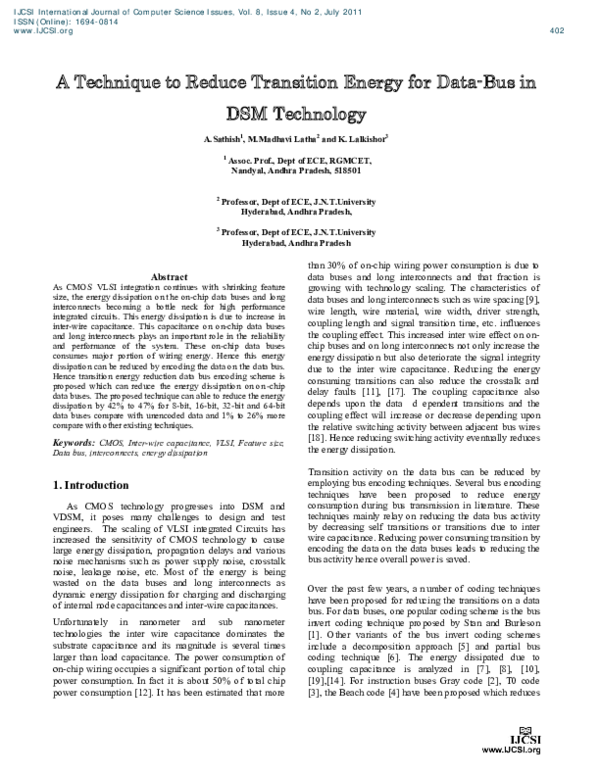 (PDF) A Technique to Reduce Transition Energy for Data-Bus in DSM ...